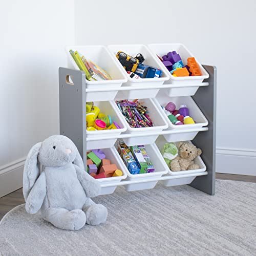 Humble Crew Kids Super Sized Bookshelf 6 Tier Book Rack Organizer, Grey/White & Grey/White Toy Organizer, 9 Bin Storage, 24" Tall