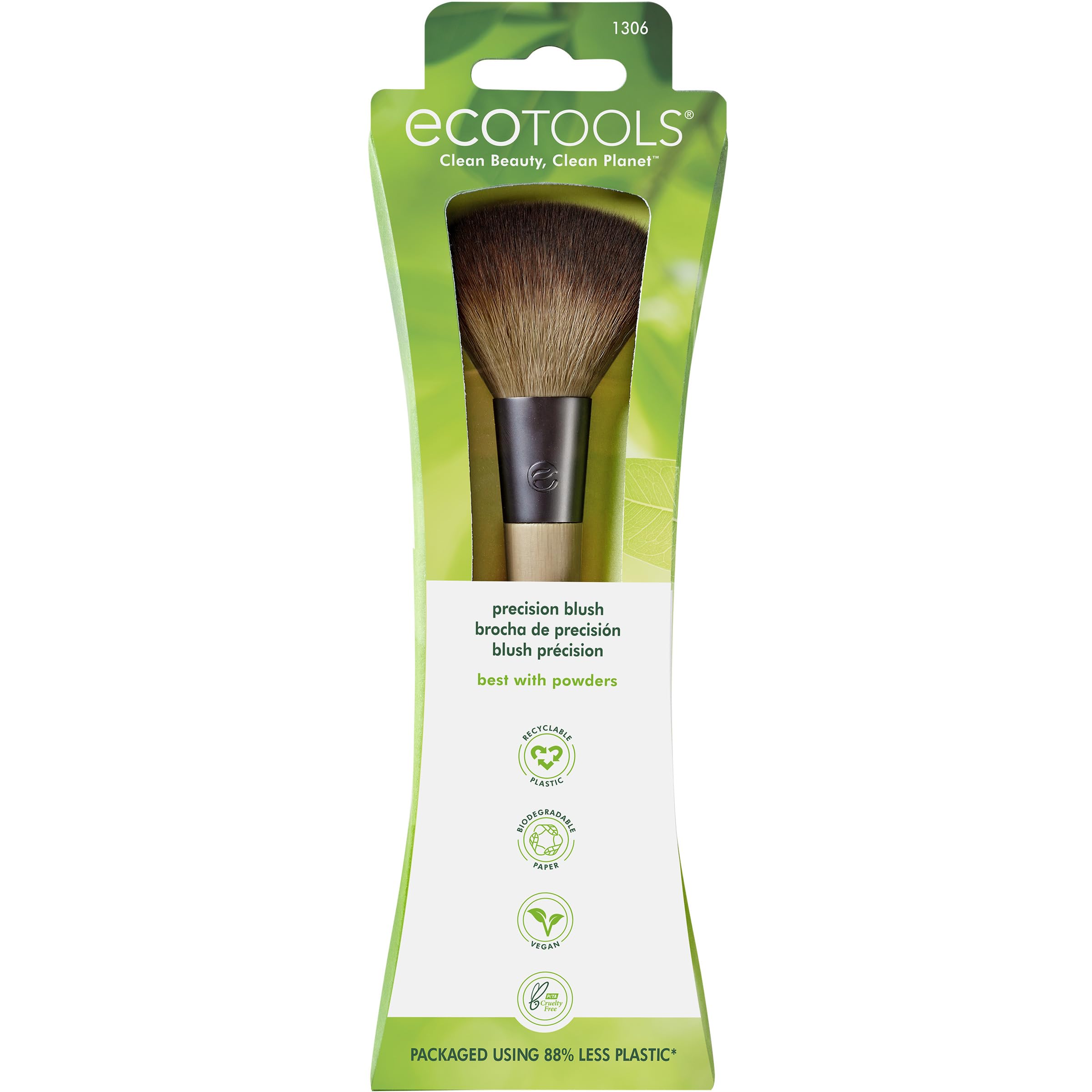 EcoTools Precision Blush Makeup Brush, Cheek Blush Brush, For Loose or Pressed Powder, Also Works With Bronzer, Eco-Friendly Face Makeup Brush, Vegan & Cruelty-Free, Synthetic Bristles, 1 Count