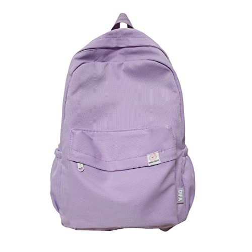BOUTIKOME Solid Color Backpack for Women Aesthetic Travel Backpack Large Capacity Waterproof Casual Basic Backpack(Purple,One Size)