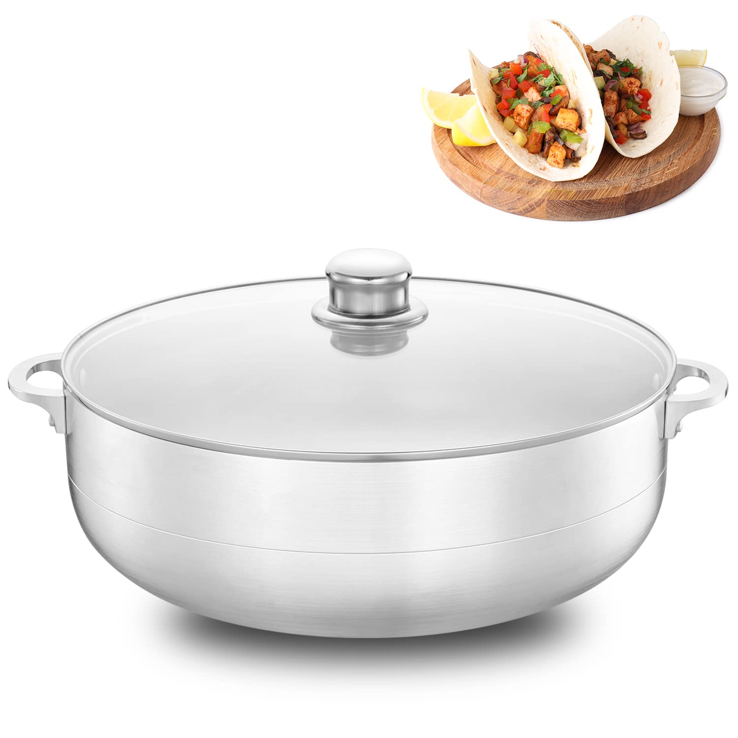 Alpine Cuisine 13-Quart Aluminum Caldero Stock Pot with Glass Lid, Cooking Dutch Oven Performance for Even Heat Distribution, Perfect for Serving Large & Small Groups, Riveted Handles Commercial Grade