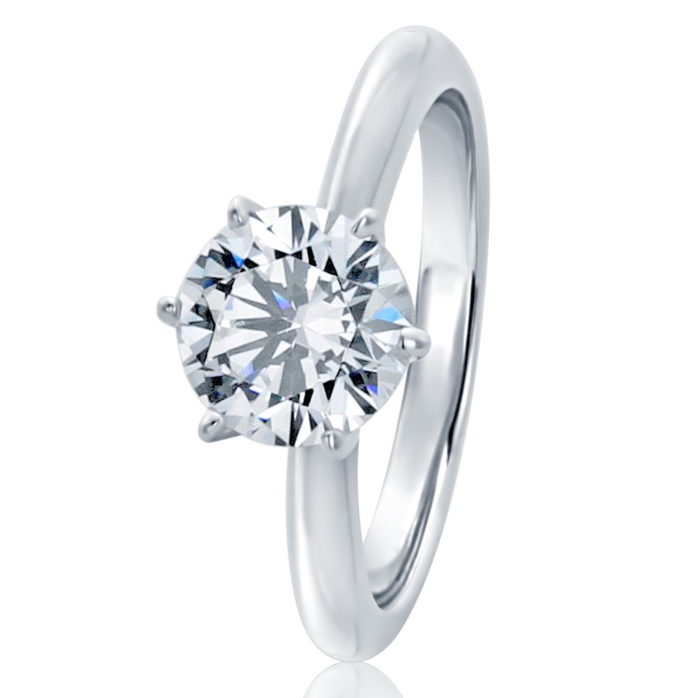 925 Sterling Silver Ring Round 1.5 carat CZ Stone 6 prong Classic Solitaire Wedding Engagement Ring 7.5MM (Size 5 to 10), 6