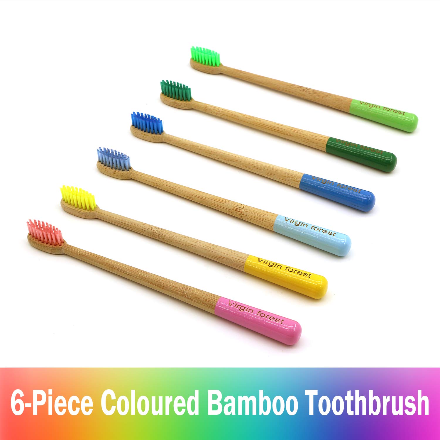 Virgin Forest Bamboo Toothbrush, Natural Eco Friendly Biodegradable Wood Toothbrushes, Vegan Organic Charcoal Tooth Brush, Pack of 6