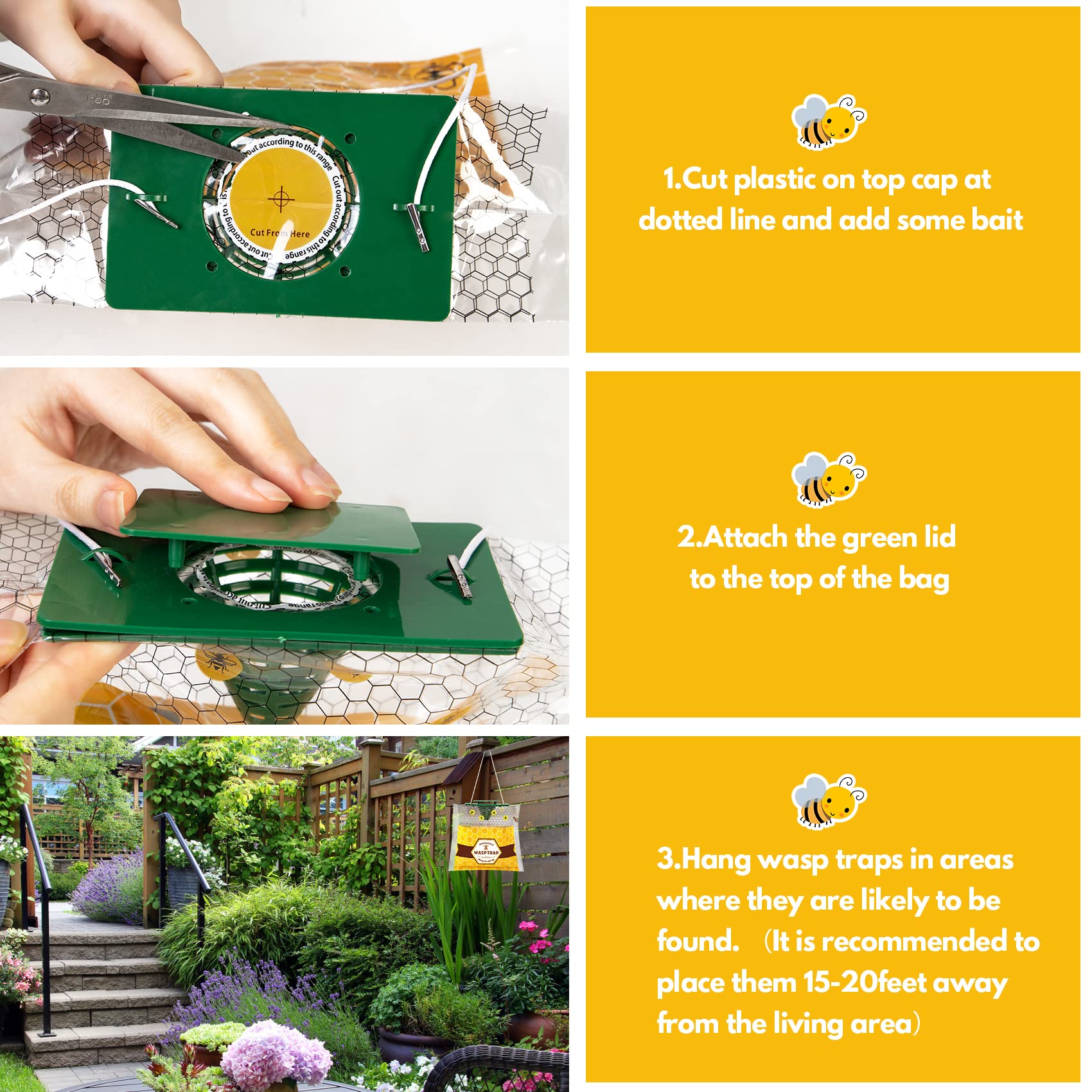 8 Pack Disposable Wasp Traps Outdoor Hanging Bags, Carpenter Bee Traps for Outside, Hornet Trap, Yellow Jacket Traps, Bee Catcher