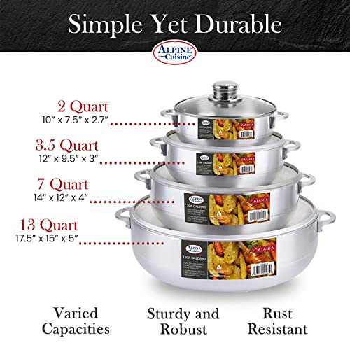 Alpine Cuisine 8 Piece Set Aluminum Caldero Stock Pot with Glass Lid, Commercial Grade Cooking Dutch Oven