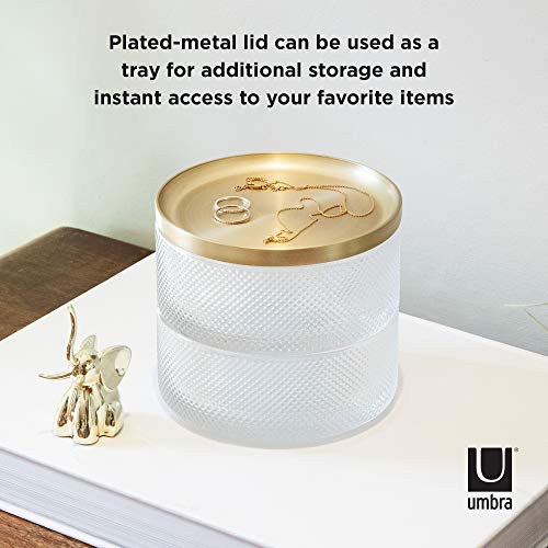 Umbra Tesora Jewelry Organizer, Two-Tier Storage Box with Removable Lid, Glass/Brass