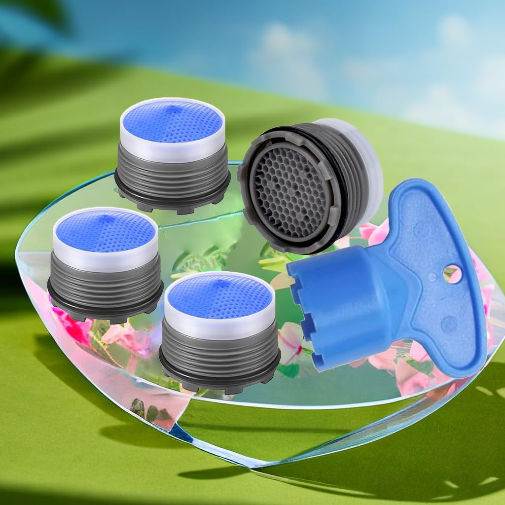 4PCS Faucet Cache Aerator and 1PCS Cache Faucet Aerator Key, 18.5mm Water Saving Flow Restrictor Set Replacement Parts for Kitchen High Speed Aerator Bathroom Sink Aerator (1.5GPM)