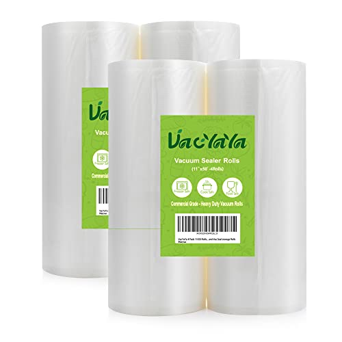 VacYaYa 4 Pack 11X50 Rolls (Total 200 feet) Vacuum Sealer Bags Rolls with BPA Free,Heavy Duty,Great for Sous Vide and Vac Seal storage Rolls