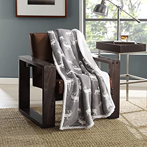 Eddie Bauer Ultra-Plush Collection Throw Blanket-Reversible Sherpa Fleece Cover, Soft & Cozy, Perfect for Bed or Couch, Elk Stance Grey