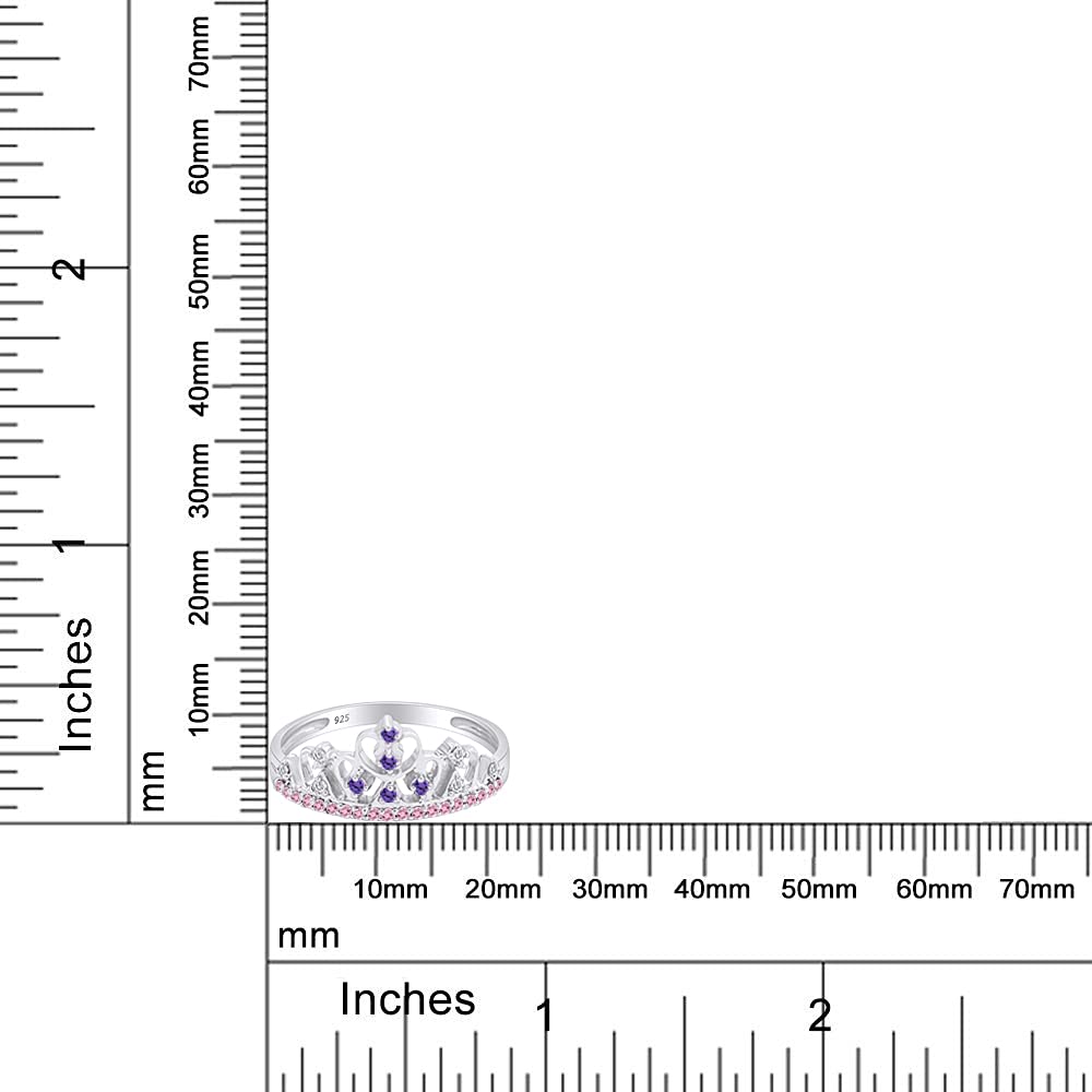 AFFY Round Cut Simulated Multi Stone Rapunzel Princess Style Engagement Wedding Crown Ring in 14k White Gold Over Sterling Silver with Ring Size 8
