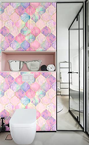 Blooming Wall DPY40 Peel and Stick Pink Multicolor Trellis Wallpaper Self-Adhesive Removable Wallpaper Wall Mural Wall Decor