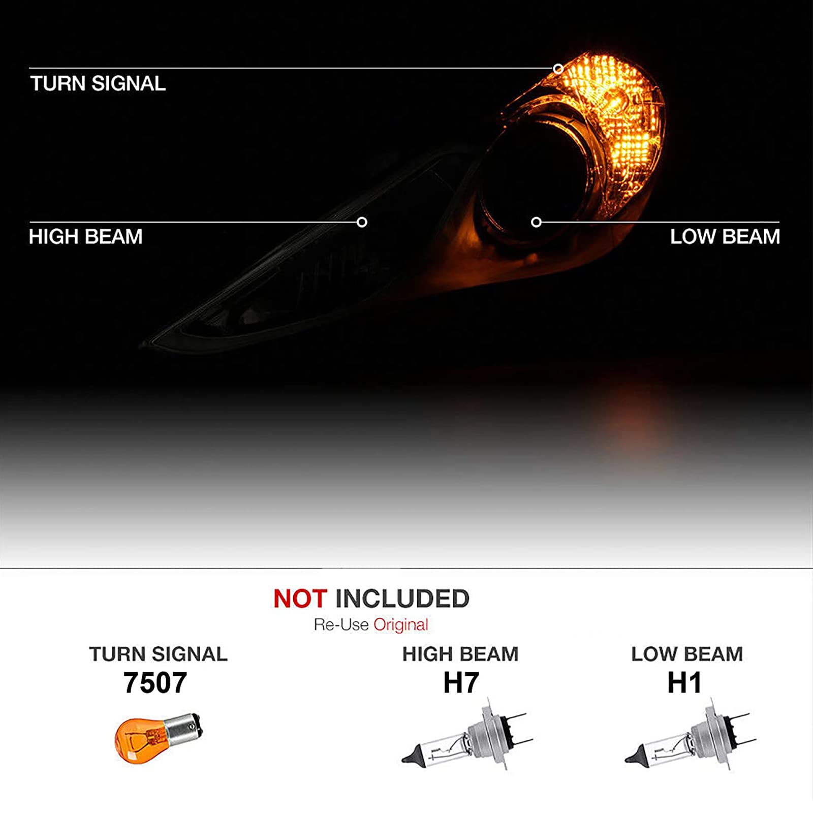 A&P Headlight Headlamp with Bright Chrome Housing Compatible with 2011-2014 Hyundai Sonata Left+Right