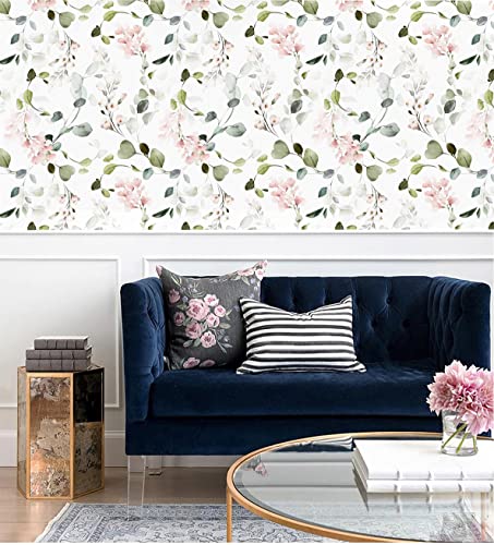 Blooming Wall DPY54 Watercolor Boho Fresh Green Leaves Textured Peel and Stick Wallpaper Self-Adhesive Prepasted Wallpaper