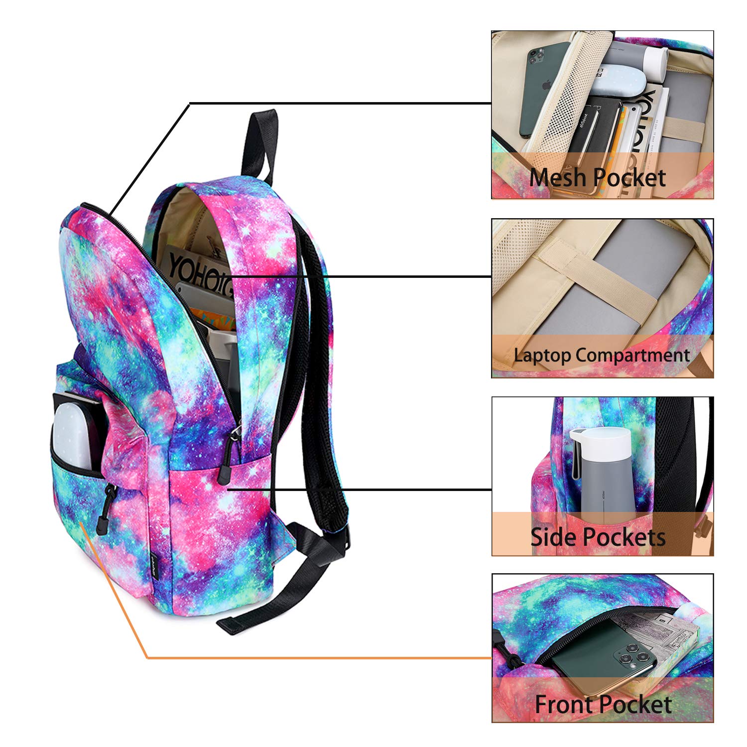 abshoo Lightweight Water Resistant Backpacks for Teen Girls School Backpack with Lunch Bag (Galaxy A Set)