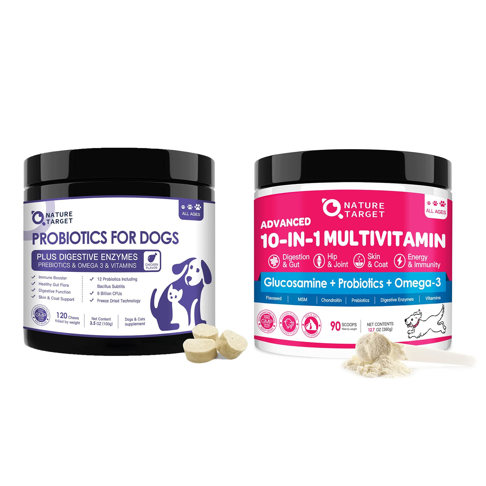 Probiotics for Dogs Powder, 6 Billion CFUs, Freeze Dried Dog Probiotics with Prebiotics and Digestive Enzymes, Vitamins and Omega 3, Allergy Itch Relief, Reduce Diarrhea, Gas