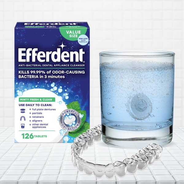efferdent Retainer Cleaning Tablets, Denture Cleaning Tablets for Dental Appliances, Minty Fresh & Clean, 90 Count, New Packaging - PACKAGING MAY VARY (Pack of 2)