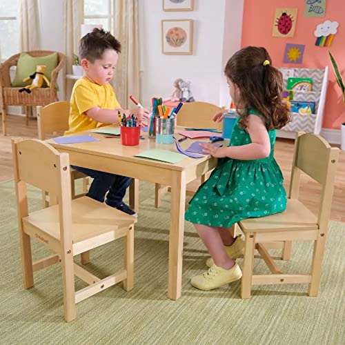 KidKraft Wooden Farmhouse Table & 4 Chairs Set, Children's Furniture for Arts and Activity – Natural, Gift for Ages 3-8