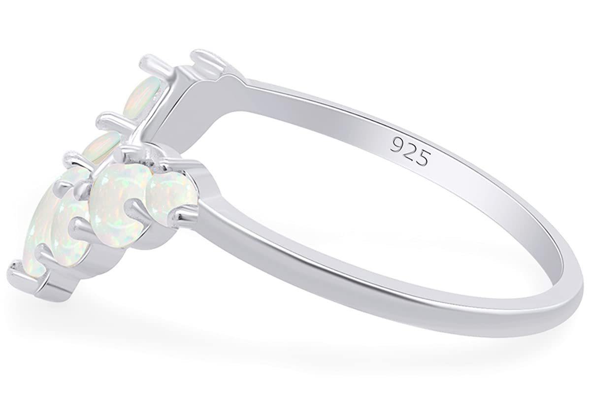 AFFY Seven Stone Design, Dainty 14k White Gold Plated 925 Sterling Silver Pear And Round Cut Created Opal Stackable Wedding Ring Jewelry For Womens Ring Size -6