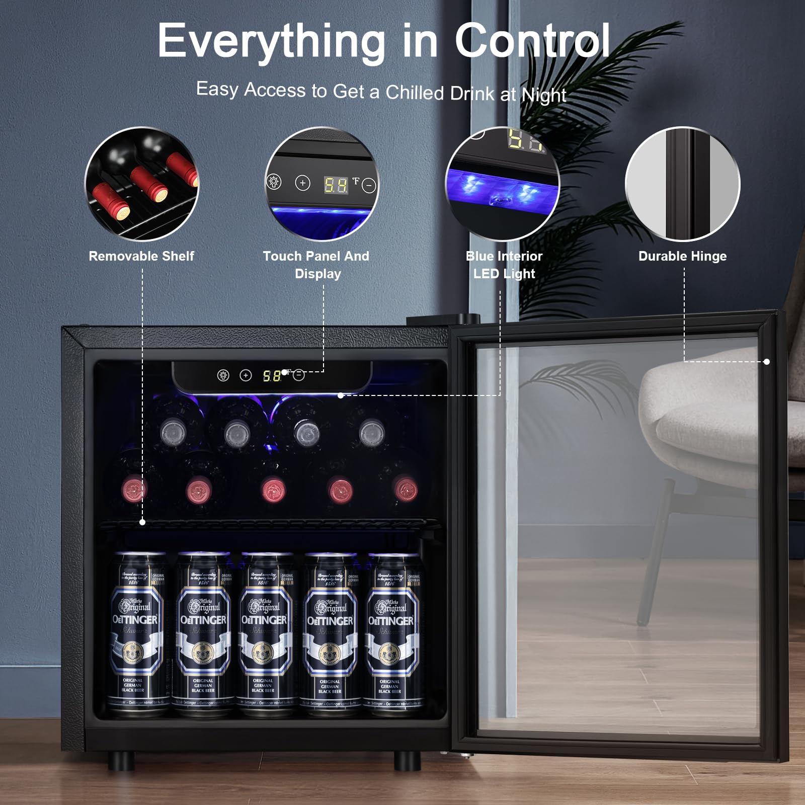 Antarctic Star 12 Bottle Wine Cellar - Mini Beverage Fridge for Wine, 48 Can Small Wine Cooler for Home and Bar, Electronic Temperature Knob Control, 1.3 Cu. Ft.