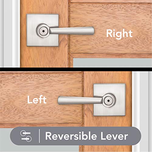 Baldwin Spyglass , Interior Privacy Door Handle Reversible Lever for Bedroom/Bathroom, Keyless Door Lock With Microban Protection, in Satin Nickel