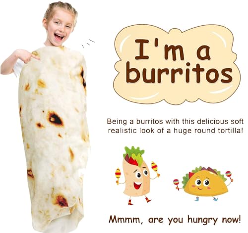 Acteb Burrito Tortilla Blanket Gifts for Kids Teens 60in, 300GSM Double Sided Print Novelty Soft Flannel Wrap Round Throw Blankets Home Decor Food Taco