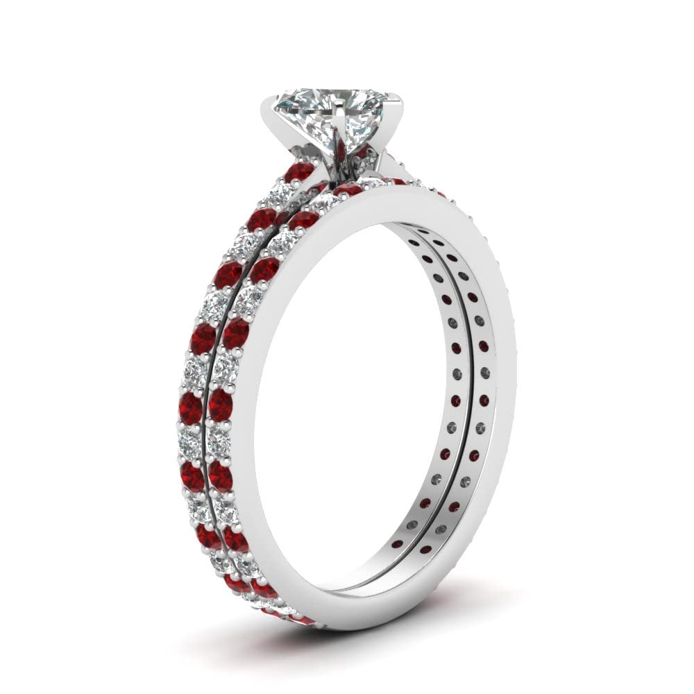 55Carat Classic Delicate Diamond Wedding Set sterling silver Created Ruby Heart shape Red color Petite Engagement Rings prong Setting in Size 7 Minimal Surprise Gifts for Ladies
