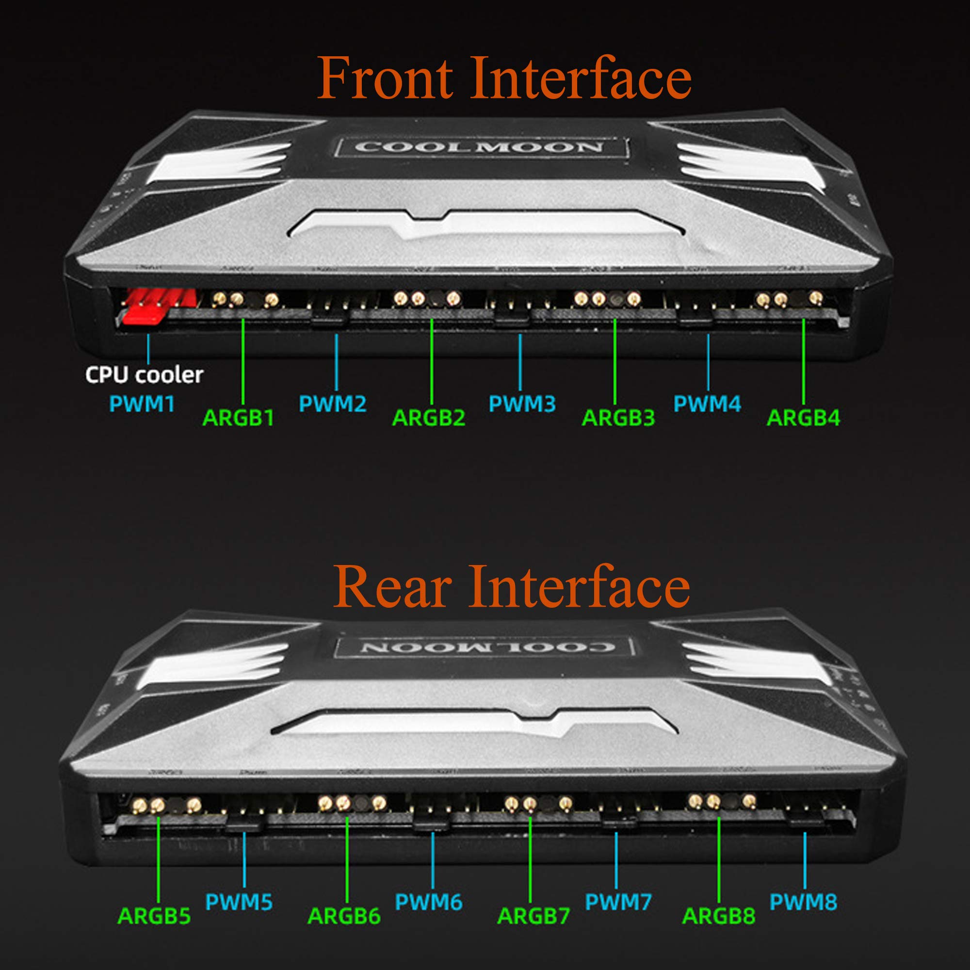 KLLsmDesign Pwm Fan Temperature Controller Integrator, Remote Control Computer RGB Light Adapter, 8 * 4 Pin Fan Speed Controller Ports, 10 * 5v 3pin A-RGB Ports with Magnet (Black)