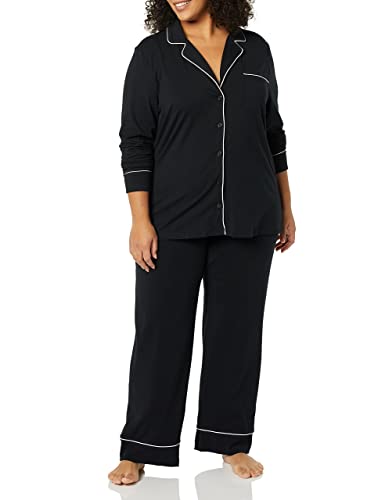 Amazon Essentials Women's Cotton Modal Long-Sleeve Shirt and Full-Length Bottom Pajama Set (Available in Plus Size), Black, XX-Large