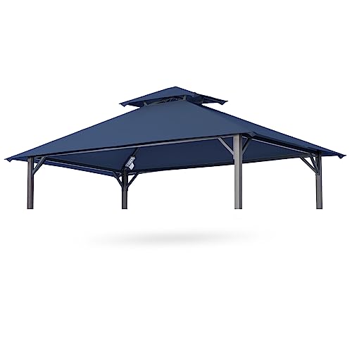 Akeacubo Replacement Canopy Cover with Double Tiered Roof Fit for 5'x8' BBQ Grill Gazebo Model L-GG001PST、L-GZ238PST (Navy Blue)
