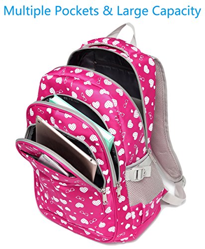BLUEFAIRY Girls Backpack Kids Elementary School Bags Child Bookbags Waterproof Lightweight Travel Sturdy Durable Gift Mochila Para 5.6.7.8.9.10 Niñas(Rose Red)