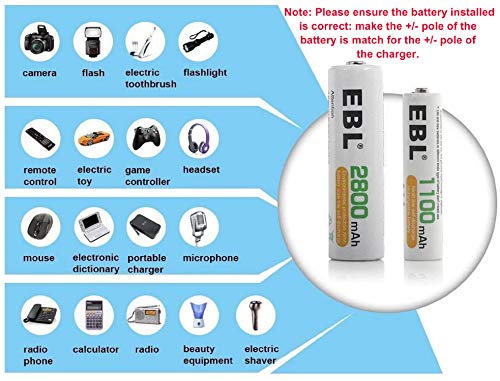 EBL AA Rechargeable Batteries 2800mAh Ready2Charge Quality AA Batteries - 16 Counts