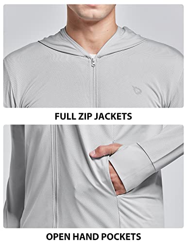 BALEAF Men's Long Sleeve Sun Shirts Hiking Fishing SPF UPF 50+ UV Protection Jackets Lightweight Quick Dry Cooling Outdoor Zip Up Light Grey 3XL