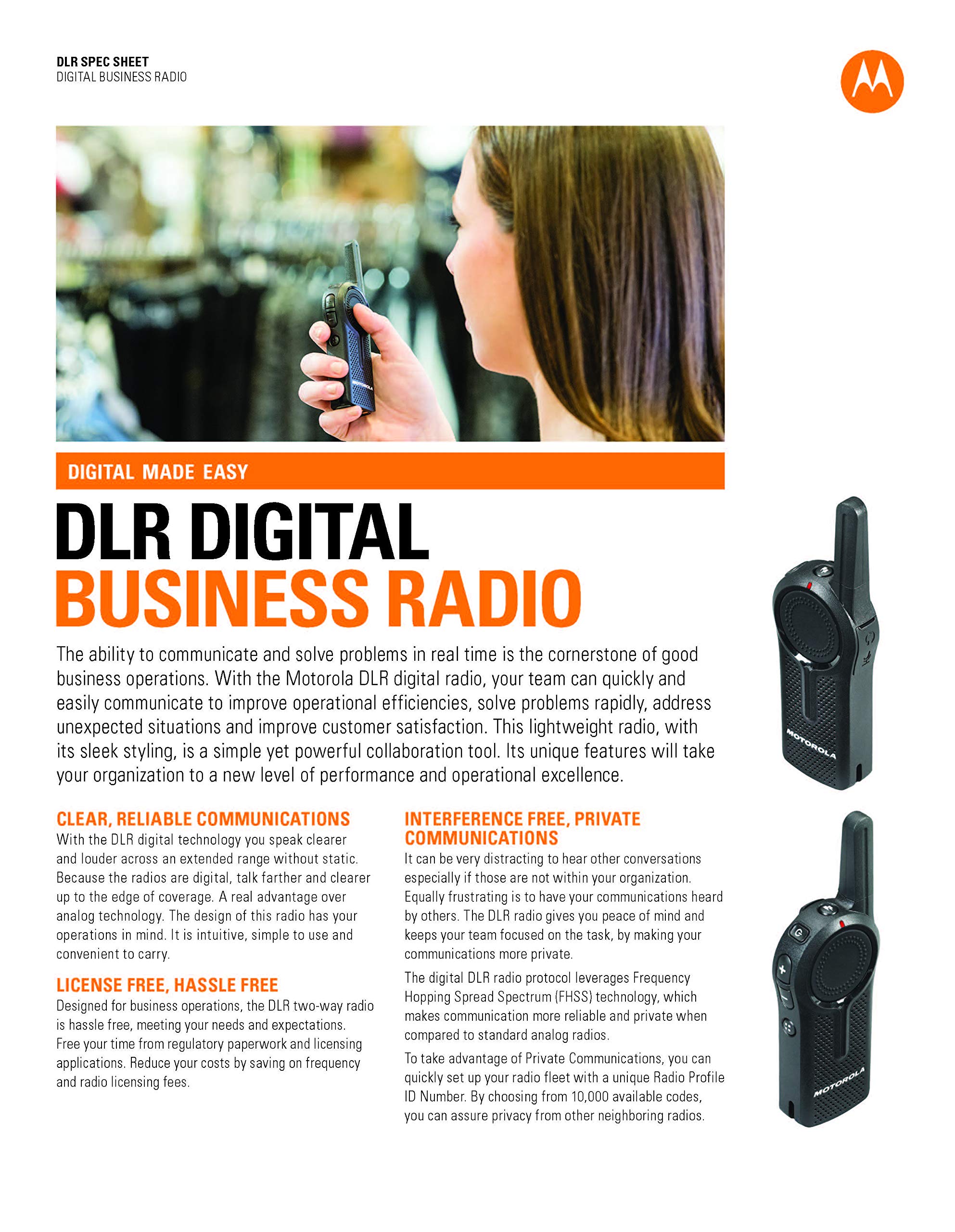 6 Motorola DLR1060 Two Way Radios & 1 Motorola 56531 6 Radio Charger Black