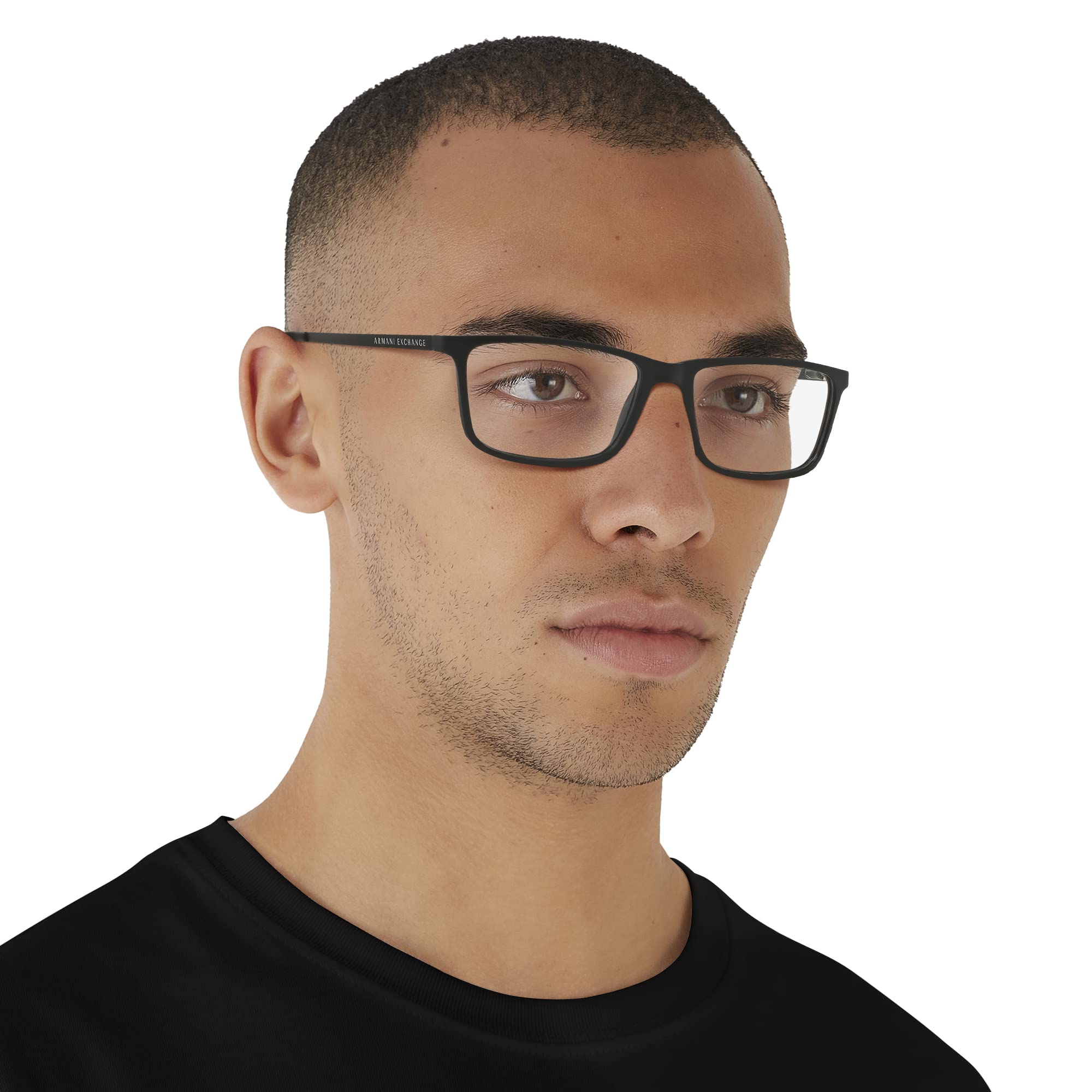 A|X ARMANI EXCHANGE Men's AX3027 Rectangular Prescription Eyeglass Frames, Matte Black/Demo Lens, 55 mm