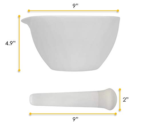 EISCO Porcelain Mortar & Pestle Set, 67oz (2000ml) - Unglazed Grinding Surface - Excellent for Kitchen or Laboratory - Grinds Powdered Chemicals, Herbs & Spices - Pill Crusher - White