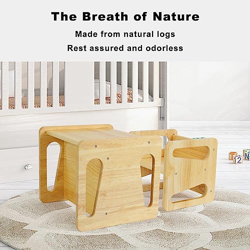 HYUNLAI Montessori Weaning Table and Chair Set Real Hardwood Students Multi-Use Cube Kitchen Perfect Activity Table and Chair Set for Childre