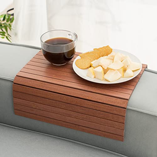 BAMJIUSHANG Sofa Arm Tray Table Sofa Tables TV Trays Sofa Tray Couch arm Table Perfect for Drink Snacks Great arm Tray for Couch armrest (16.5" L x 13.4" W x 0.3" H, Dark Brown Color)