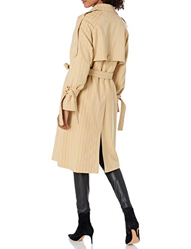 A|X Armani Exchange Women's Pinstriped Notched Collar Trench Coat, Toffee with Blueberry Jelly Stripes, L