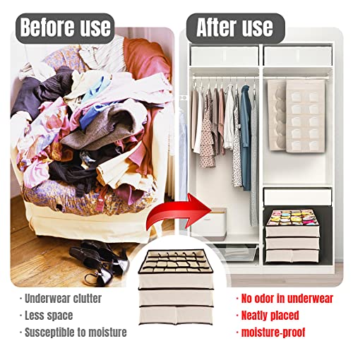 5pcs Underwear Drawer Organizers Divider Foldable Cabinet Closet Hanging Bag, Wardrobe Storage Box for Clothes, Socks, Ties, Belts(Beige)