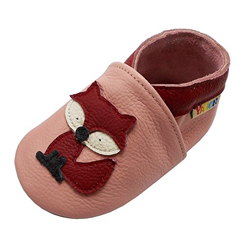 YALION Leather Baby Toddlers Moccasins Infants Crawler First Walker Pre-Walker Shoes Cartoon Fox (Pink,12-18 Months)