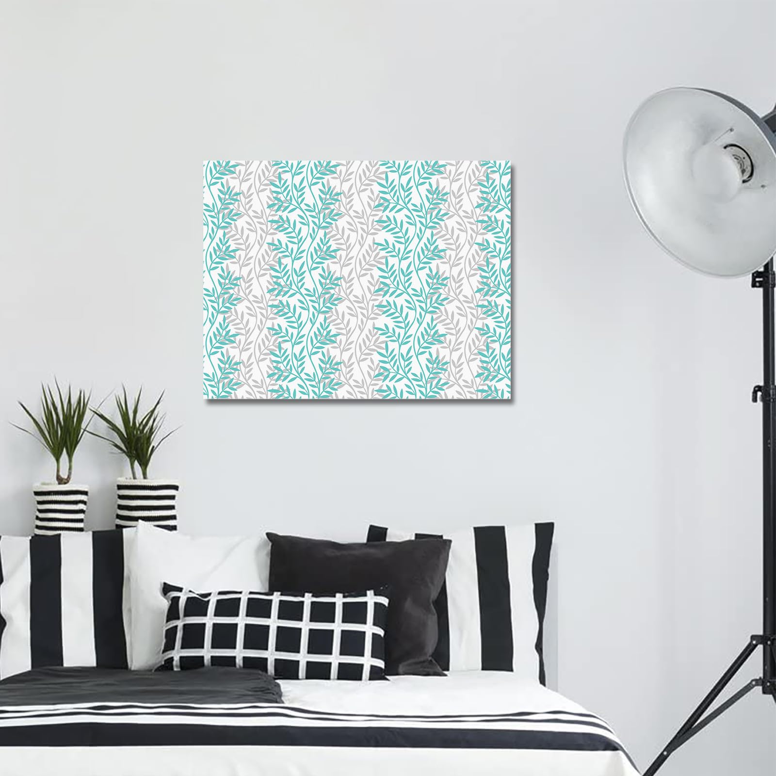 Abstract Leaf Canvas Wall Art Prints Painting Teal Green and Gray Gradient Plant Art Modern Frame Wall Decorative Artwork Ready to Hang for Living Room 20" x 24"
