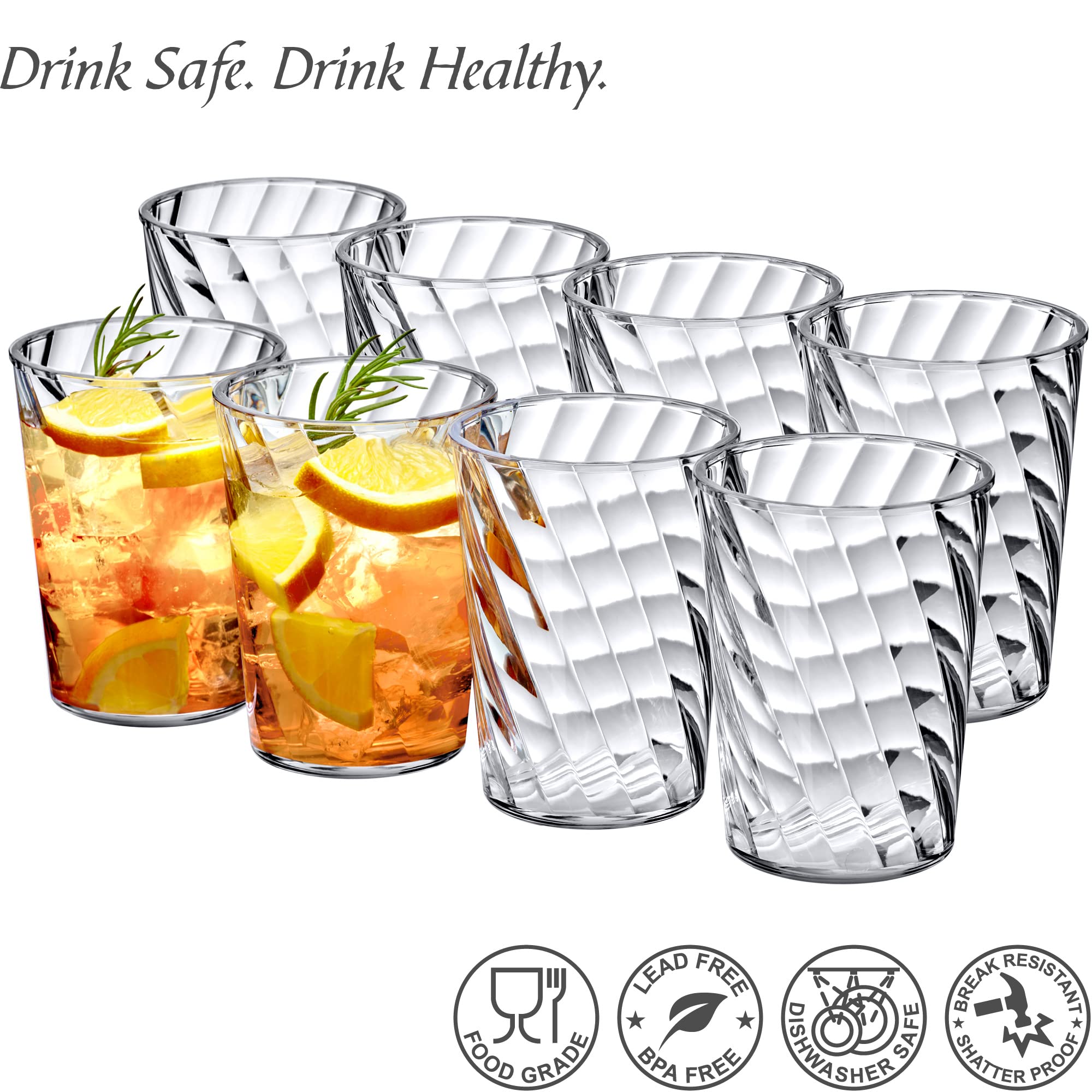Amazing Abby - Glacier - 14-Ounce Plastic Tumblers (Set of 8), Plastic Drinking Glasses, All-Clear Reusable Plastic Cups, Stackable, BPA-Free, Shatter-Proof, Dishwasher-Safe