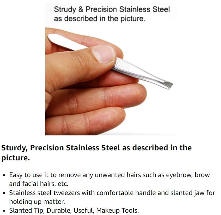 Luxxi (5 Pack) Slant Tweezers - Precision Sturdy Stainless Steel Slant Tip Tweezers Hair Plucker for Hair and Eyebrows Personal Care (Silver Tone)