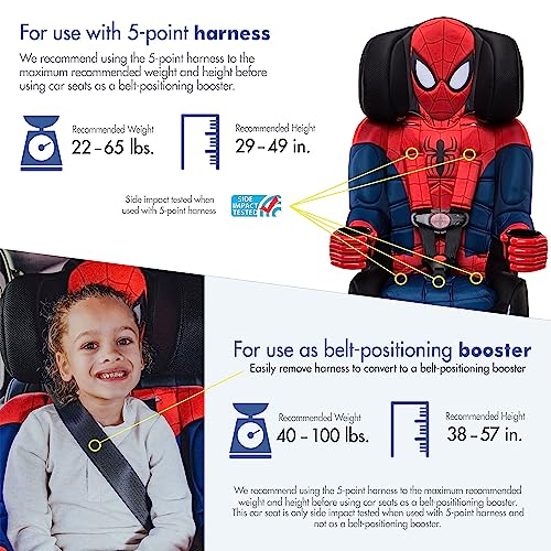 KidsEmbrace Marvel Spider-Man 2-in-1 Forward Facing Booster Car Seat, Red/Blue/Black