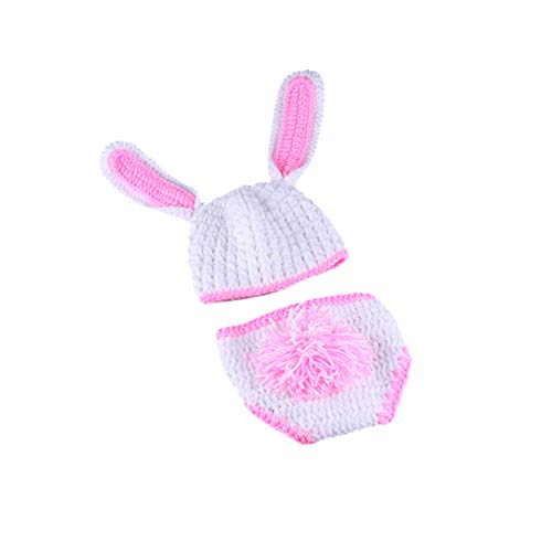 4pcs Newborn Knitted Photography Outfits Props Bundle | Includes Rabbit Hat Diaper Set and Pig Hat Diaper Set