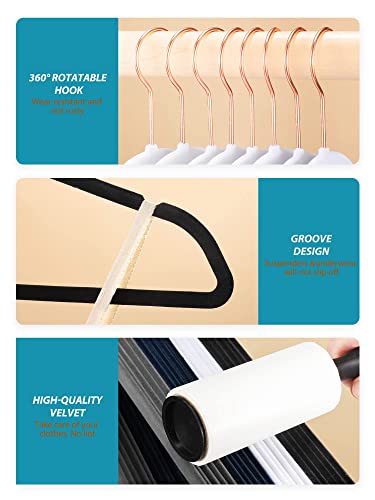 Smartor White Velvet Hangers 50 Pack Felt Hangers Non Slip Rose Gold Hook Flocked Hangers Heavy Duty Adult Hanger for Coat, Suit