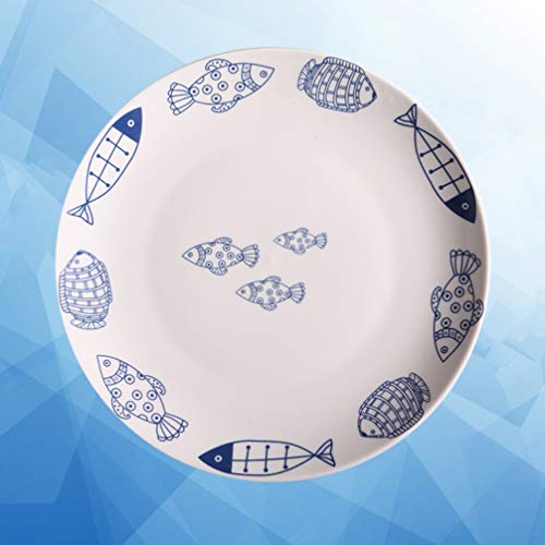 YARNOW 8-inch Ceramic Serving Plate Porcelain Round Platter Dessert Salad Tray Dinner Dish Bowl for Tabletop Home Restaurant (Nine Fishes)