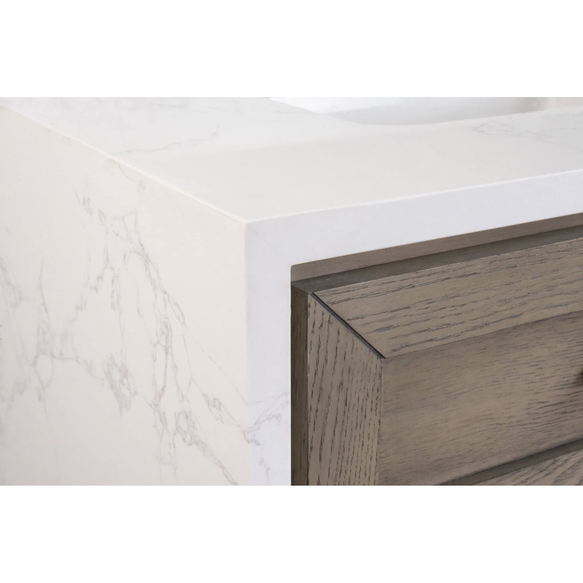 Kitchen Bath Collection Palisade 72-inch Double Bathroom Vanity (Engineered Marble/Gray Oak): Includes Gray Oak Cabinet with Engineered Marble Waterfall Countertop and White Ceramic Sinks