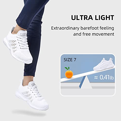 Akk White Gym Shoes for Women Workout Walking Tennis Slip on Memory Foam Comfortable Sneakers for Athletic Hollow Size 6
