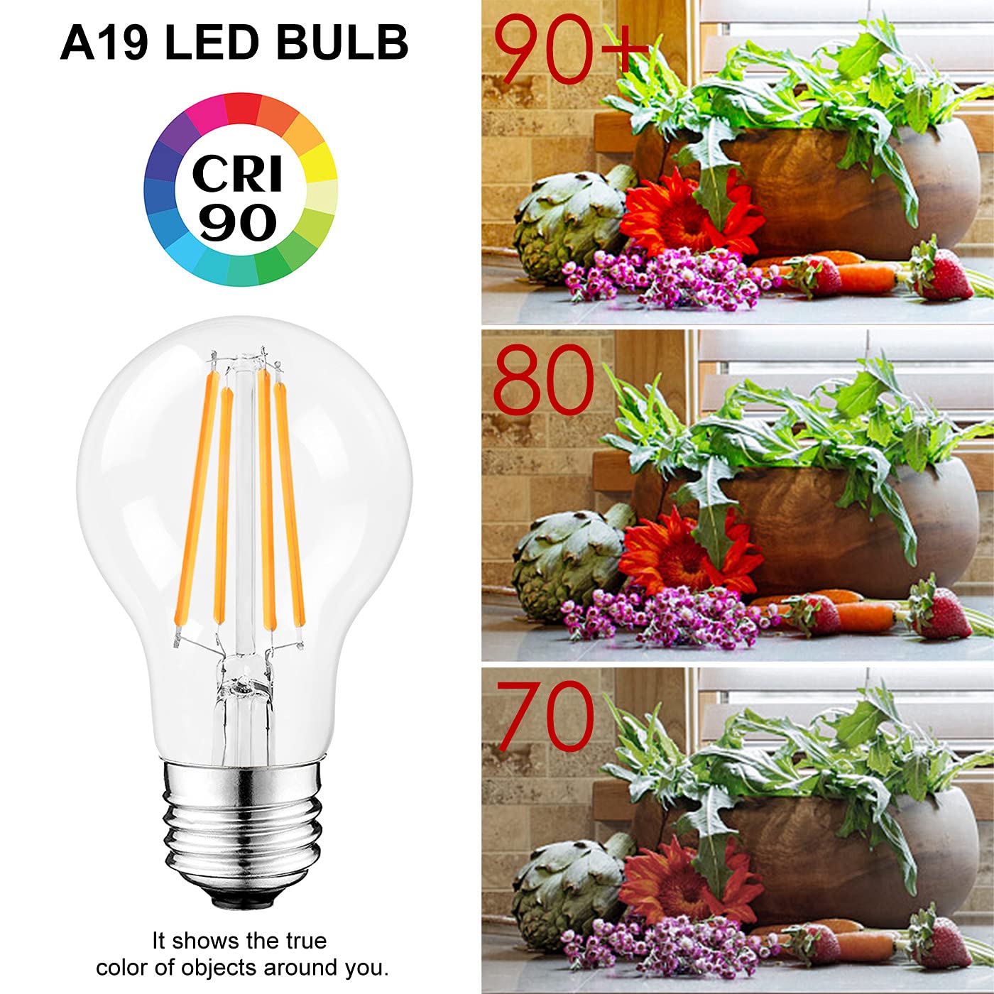 A19 LED Light Bulbs, No Flicker Fully Dimmable 6 Watt Vintage LED Edison Bulbs, 2700K Soft White, 60W Incandescent Equivalent, 700LM LED Filament Bulb, E26 Medium Base, Clear Glass, 12 Pack