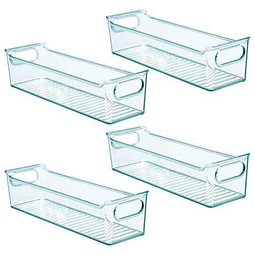 mDesign Slim Plastic Nursery Storage Container Bins with Handles for Organization in Pantry, Cabinet, Closet or Cubby Shelves - Organizer for Baby Food, Bibs, Formula, and Burp Cloths - 4 Pack, Blue